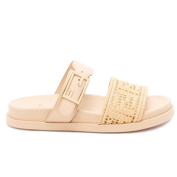 Shoes | Fendi Feel Ff Logo Double Strap Leather Slides Sandals | Poshmark